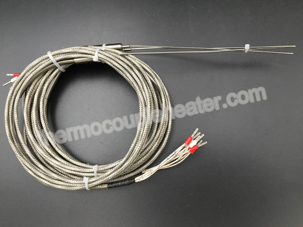 K Type Dual Thermocouple RTD With Metal Transition And Fiberglass Leads